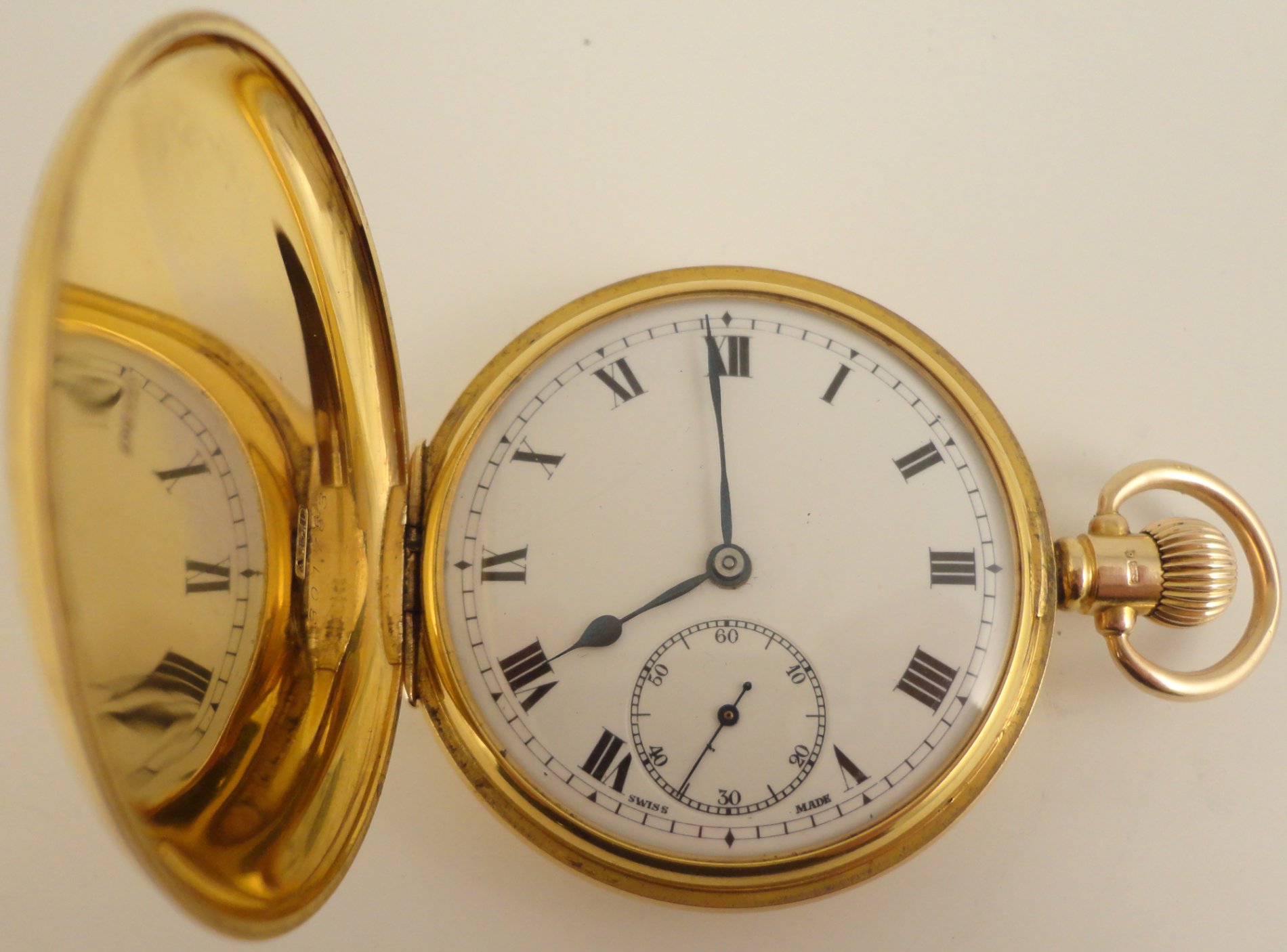 Antique 9ct yellow gold full hunter pocket watch Working order ...