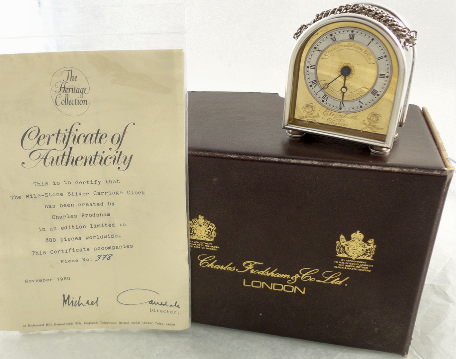 Solid silver limited edition carriage clock for The Queen Mother's ...