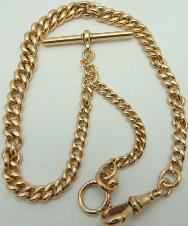 Heavy 15.5 inch Antique 9ct rose gold albert watch guard chain Weighs ...