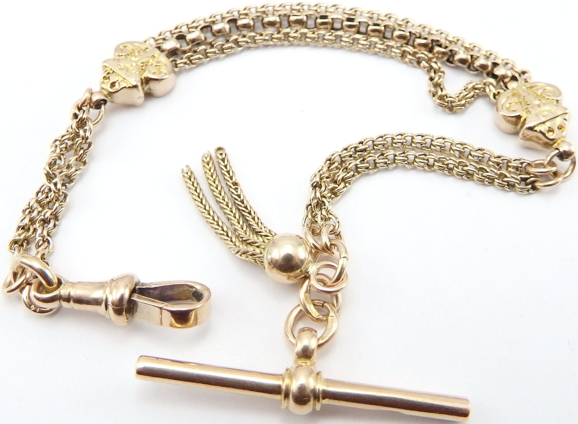 Antique 9ct yellow gold fancy pocket watch albertina guard chain 12 ...