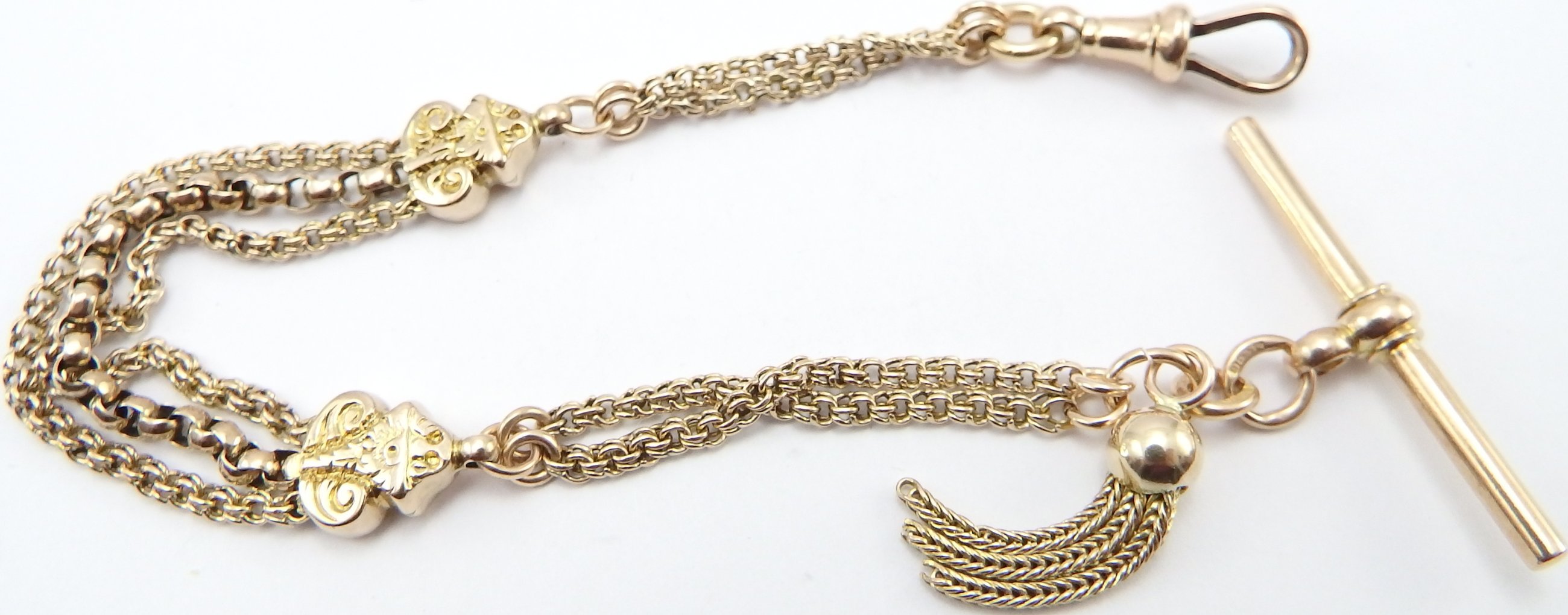Antique 9ct yellow gold fancy pocket watch albertina guard chain 12 ...
