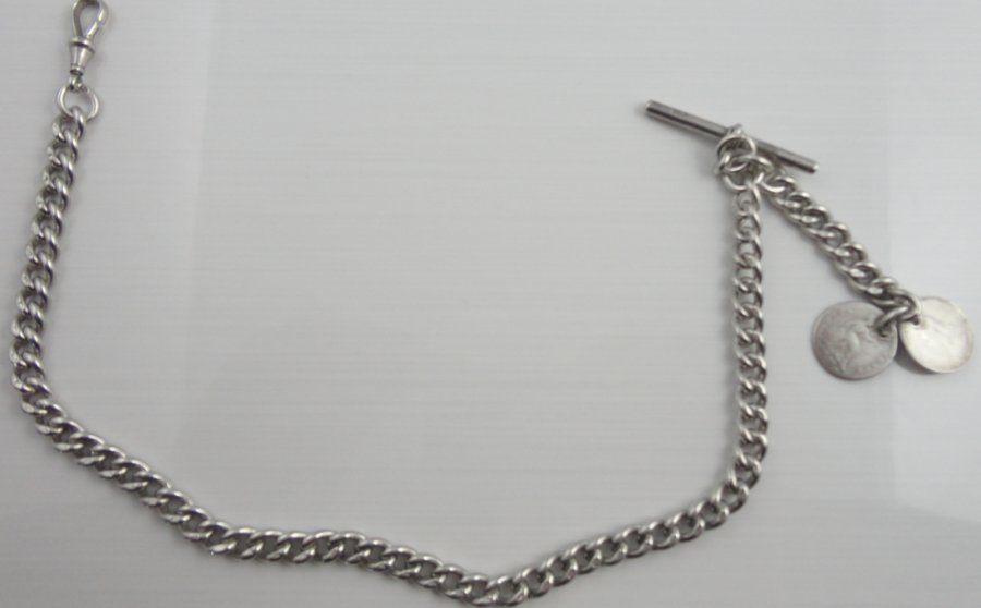 Antique silver albert pocket watch guard chain with coin fobs | Ian ...