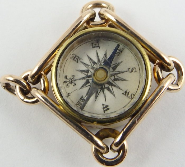 Antique 9ct gold fob set with a compass and hardstone for a watch chain ...