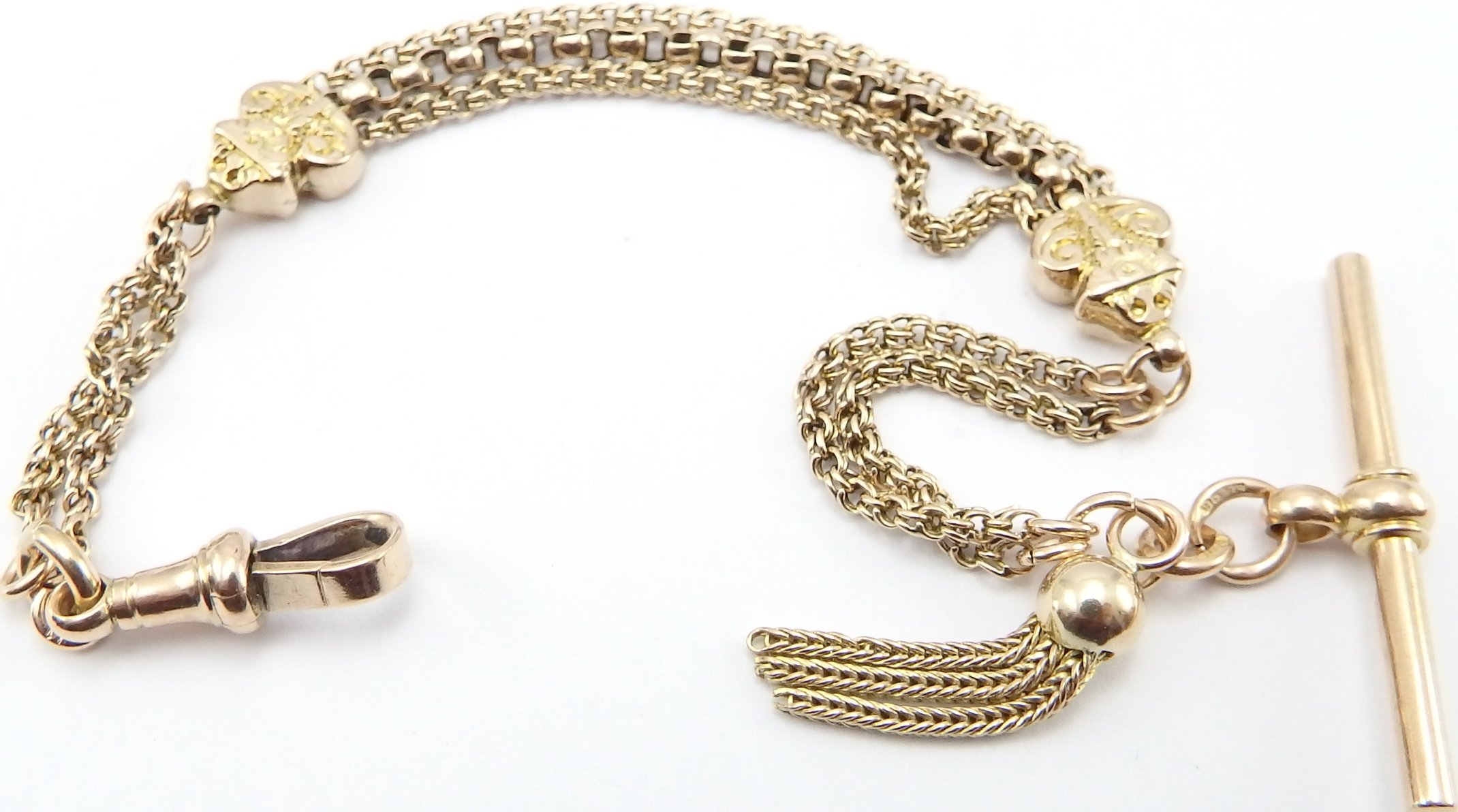 Antique 9ct yellow gold fancy pocket watch albertina guard chain 12 ...